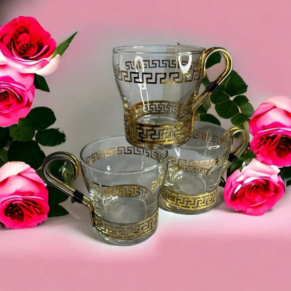 Libbey | Kitchen | Set Of 3 Gold Trim Greek Key Libbey Glasses Coffee ...